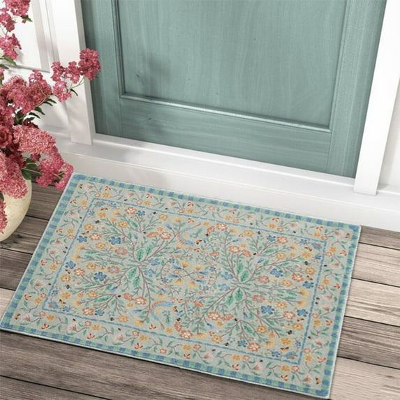 Bohemian Style Green Bathroom Carpet Washable Soft Pad with Cute Bird ...