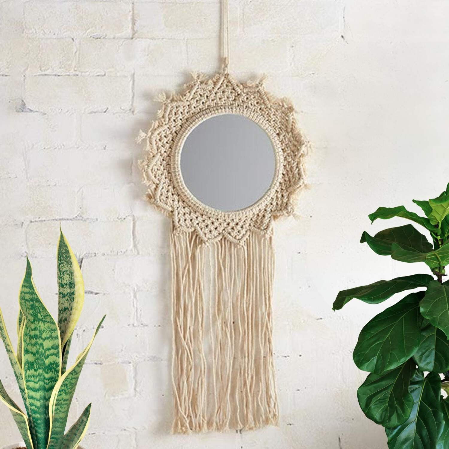 Bohemian Style Hanging Mirror | Wall Hanging Macrame Decor | 12.2" x 25 ...
