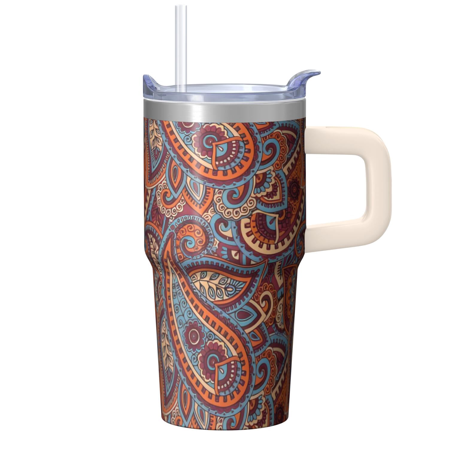 Bohemian Style Insulated Tumbler 20oz with Handle, Stainless Steel ...