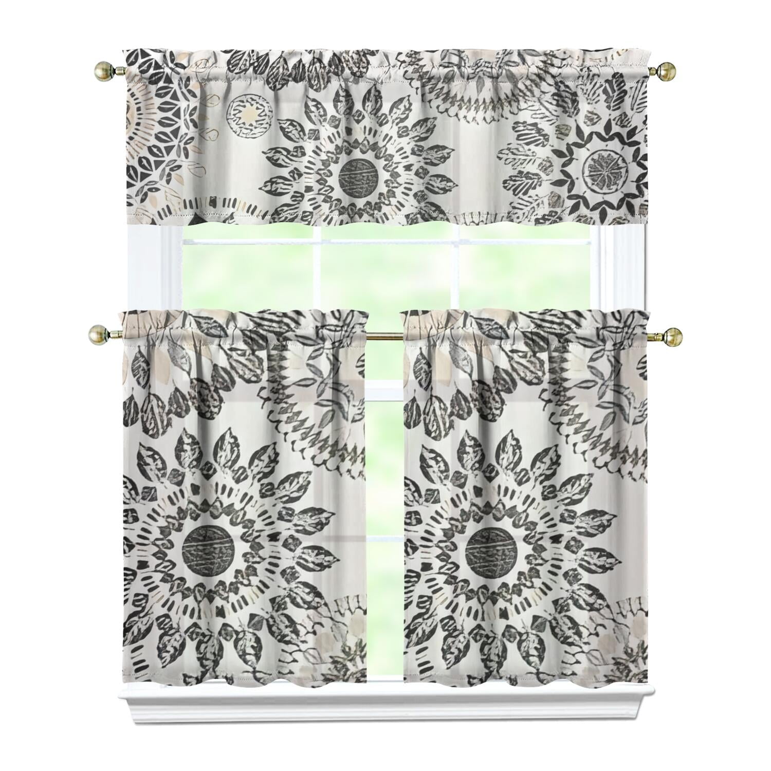Bohemian Style Kitchen Curtains Set - Boho Chic Vintage Tier & Valance ...