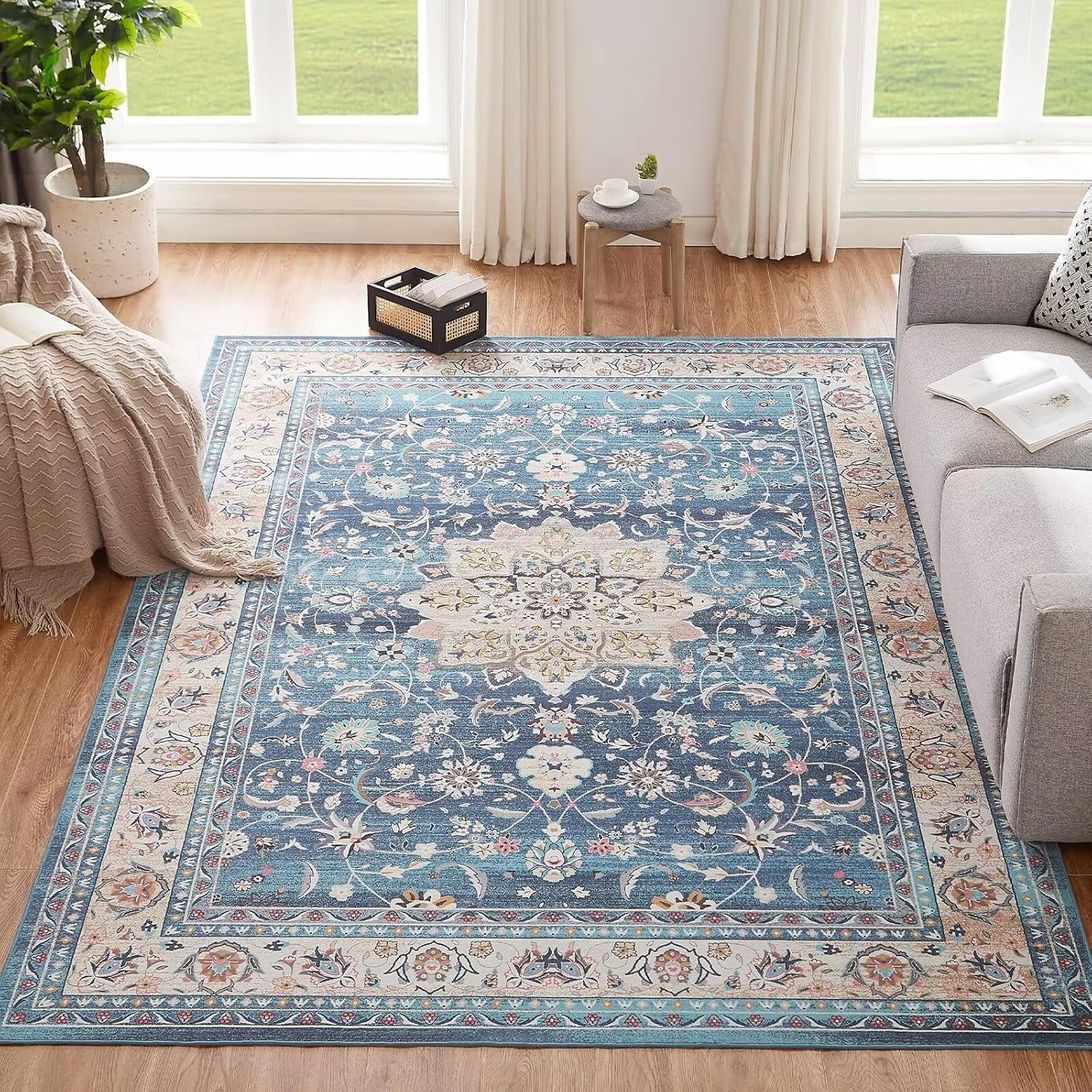 Bohemian Style Living Room Carpet Retro Rug Anti-Slip Welcome Bedroom ...