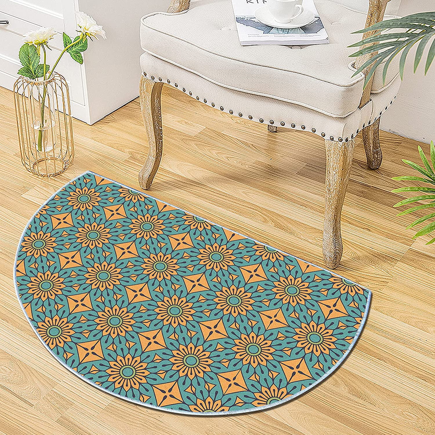 Bohemian Style Mandala Half Round Door Mat Bath Mat Boho Half Circle ...