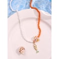 Bohemian Style Orange & White Beaded Pendant Necklace With Enamel Fish ...