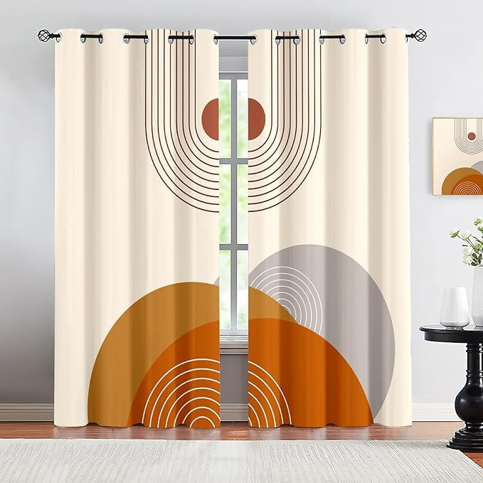 Bohemian Style Privacy Window Drapes, Mid-Century Modern Geometric ...