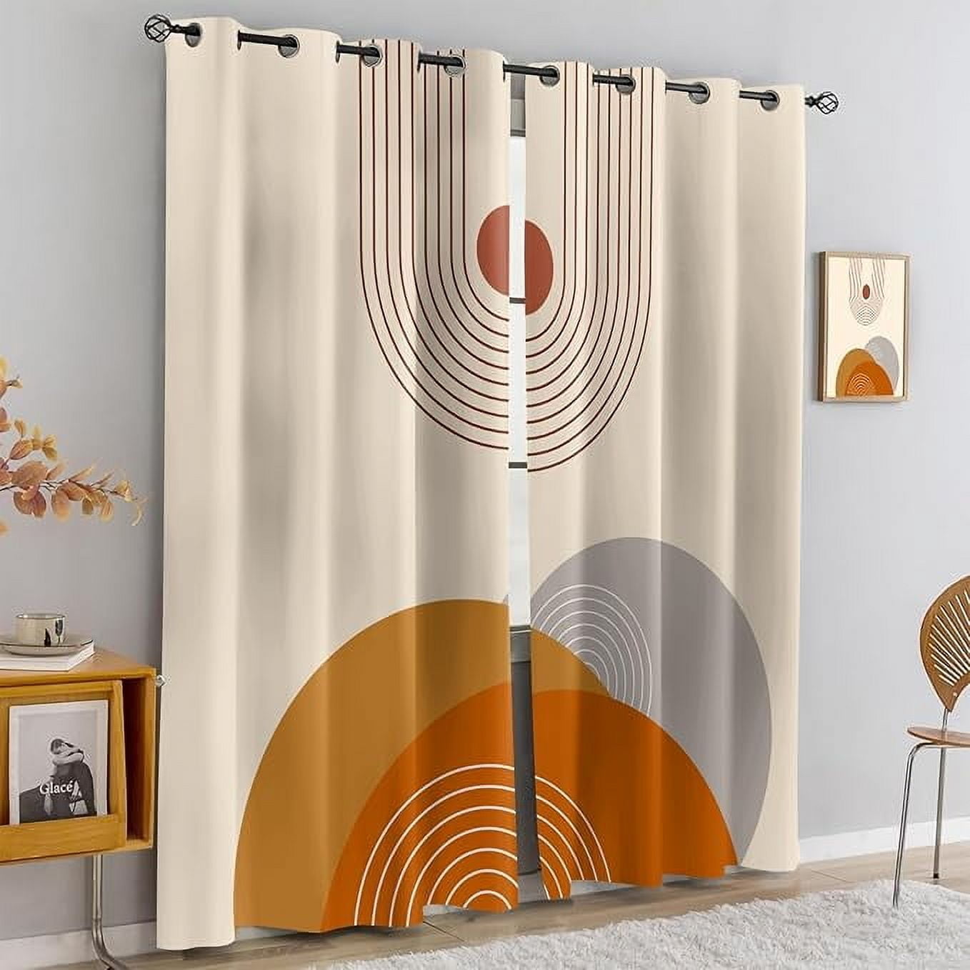 Bohemian Style Privacy Window Drapes, Mid-Century Modern Geometric ...