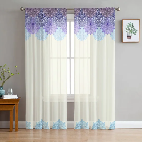 Bohemian Style Raindrops Tulle Curtains for Living Room Bedroom Sheer ...