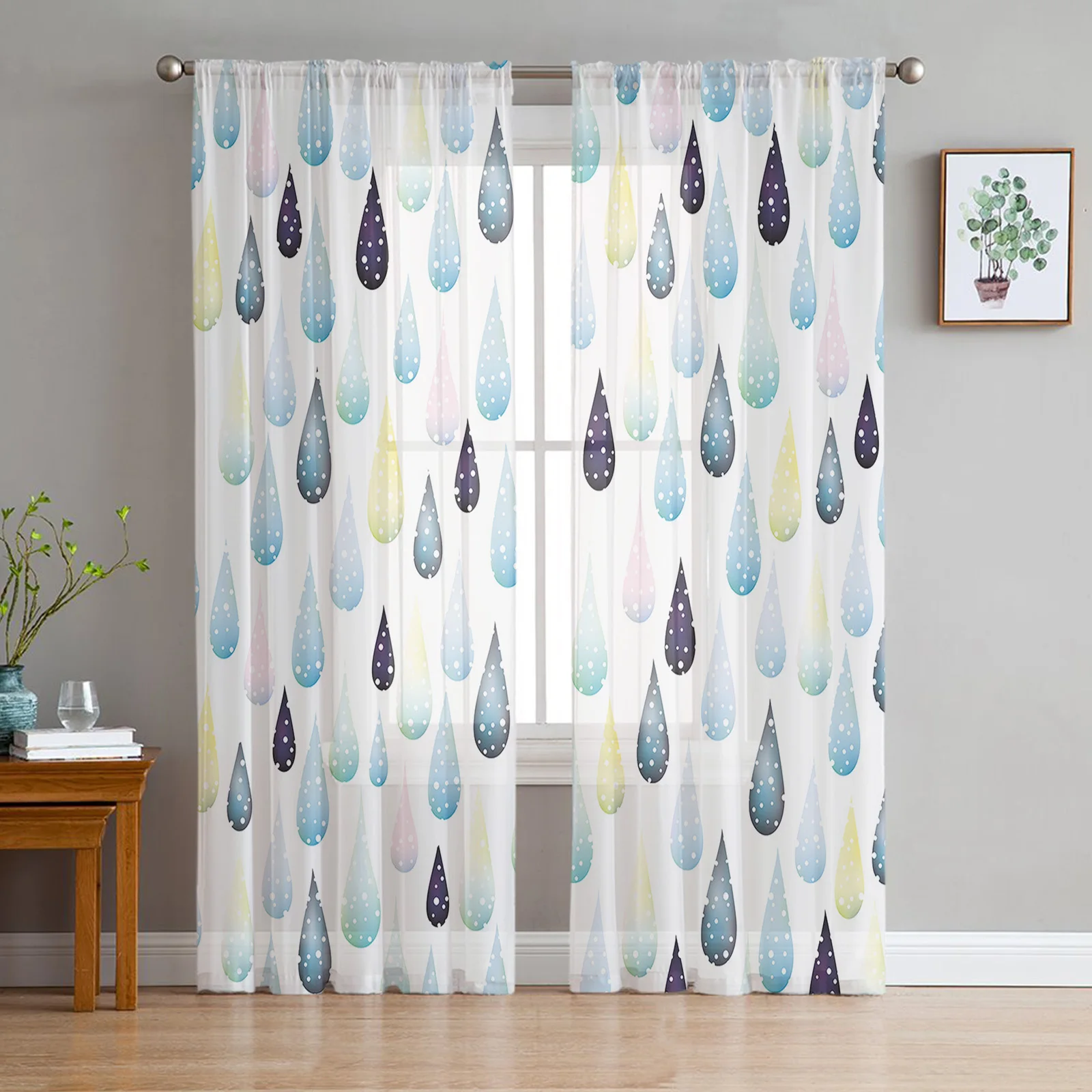 Bohemian Style Raindrops Tulle Curtains for Living Room Bedroom Sheer ...