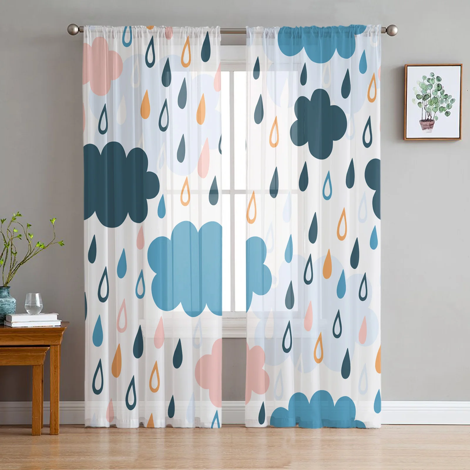 Bohemian Style Raindrops Tulle Curtains for Living Room Bedroom Sheer ...