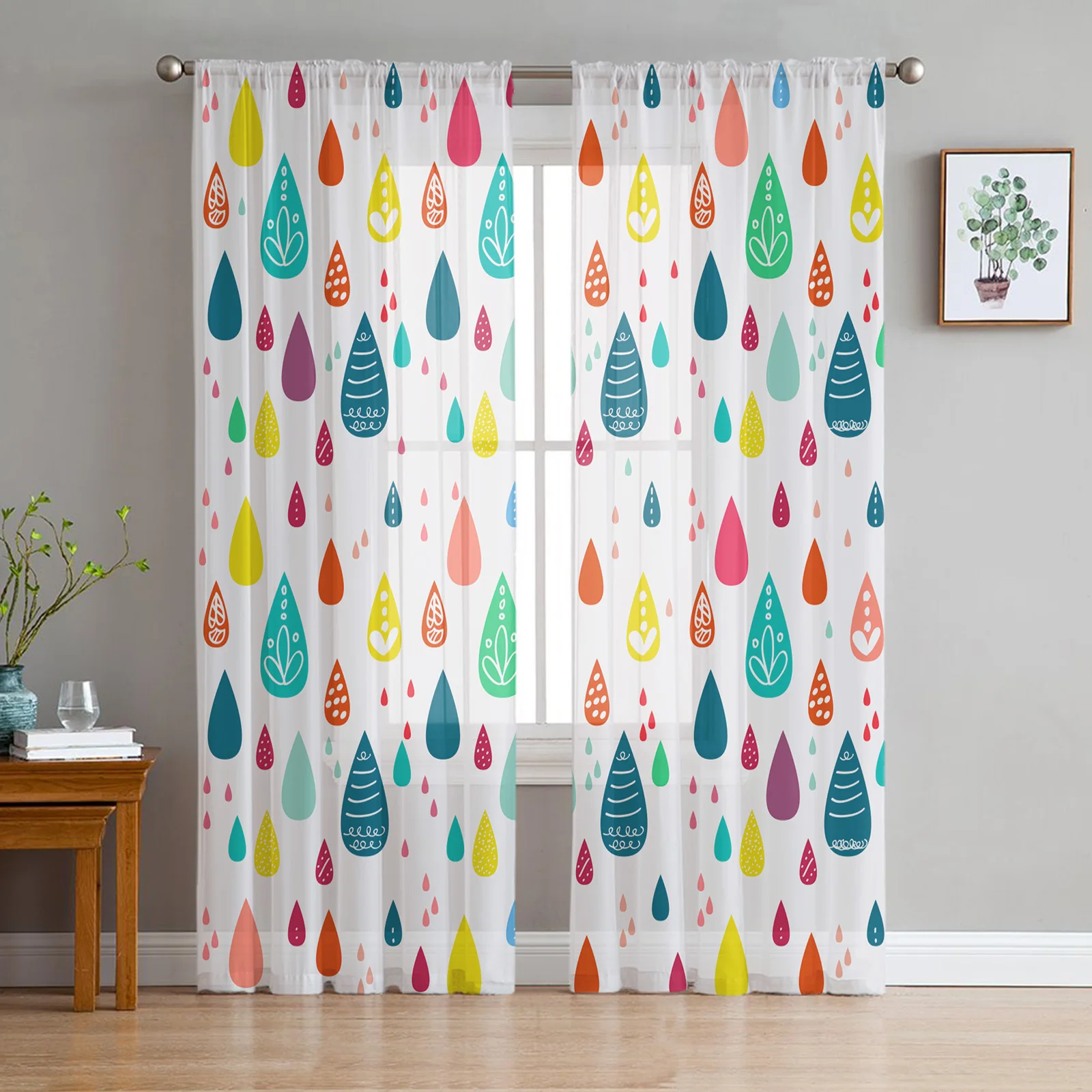 Bohemian Style Raindrops Tulle Curtains for Living Room Bedroom Sheer ...