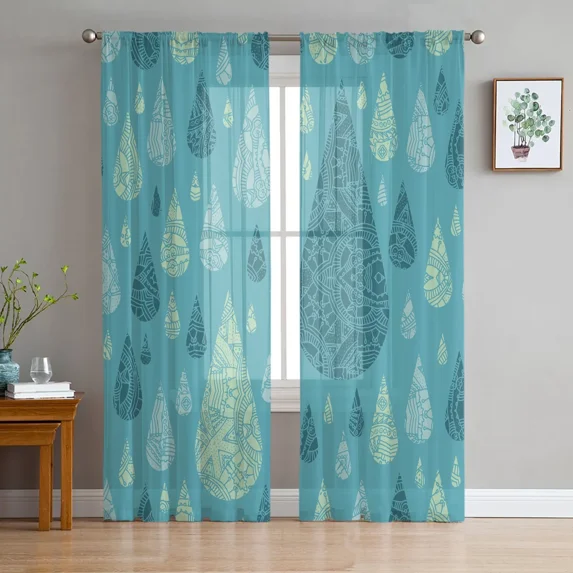 Bohemian Style Raindrops Tulle Curtains for Living Room Bedroom Sheer ...