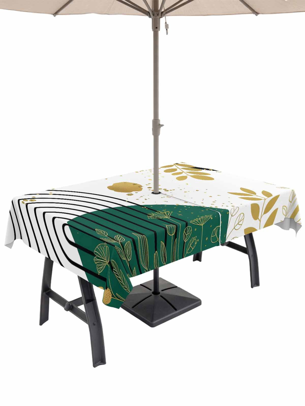 Bohemian Style Rectangle Outdoor Tablecloth with Umbrella Hole Abstract ...