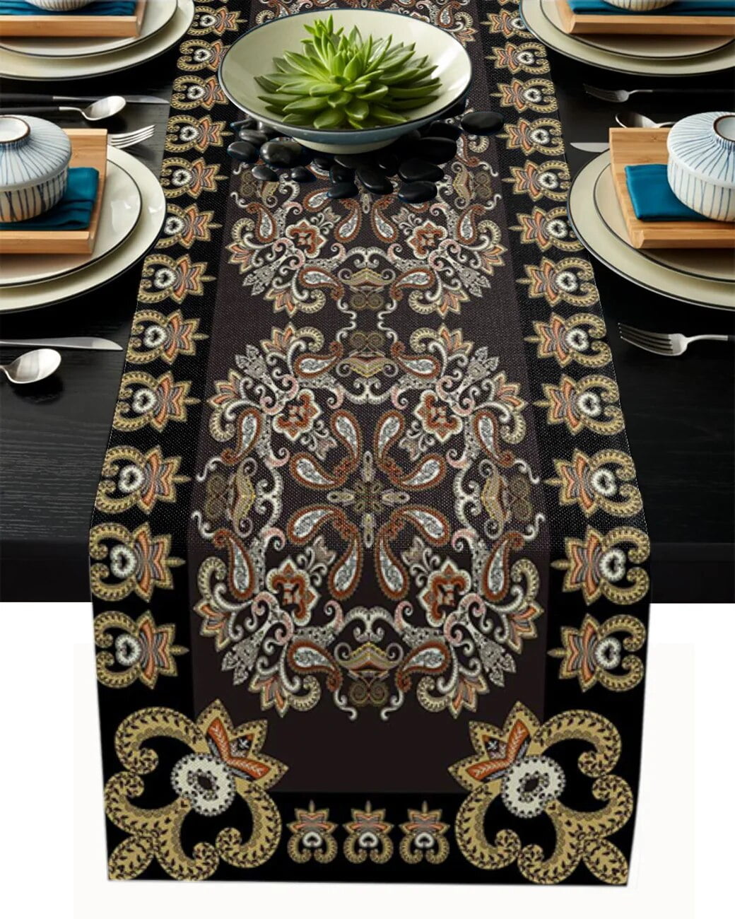 Bohemian Style Retro Ethnic Texture Table Runner Wedding Party Dining ...