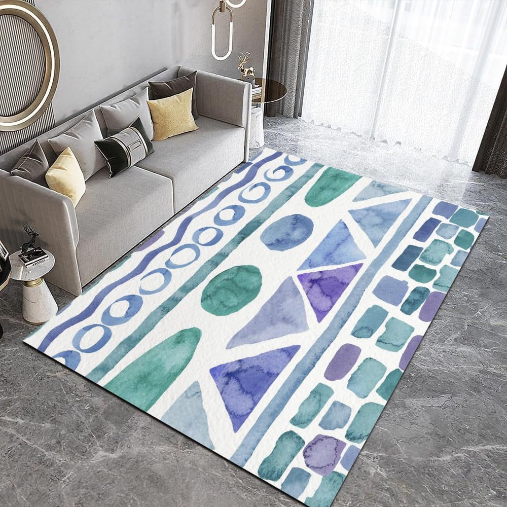 Bohemian Style Rug, Multicolor Abstract Geometric Pattern Rug, Non Slip ...
