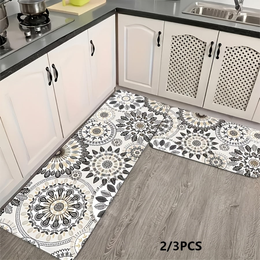 Bohemian Style Soft Flannel Kitchen Mat, Anti-Slip Thickened Rug for ...