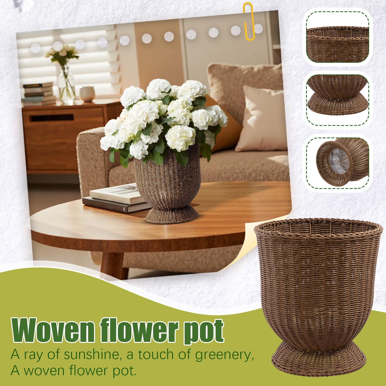 Bohemian Style Wicker Pedestal Plant Basket, 17 inch Woven Decorative ...