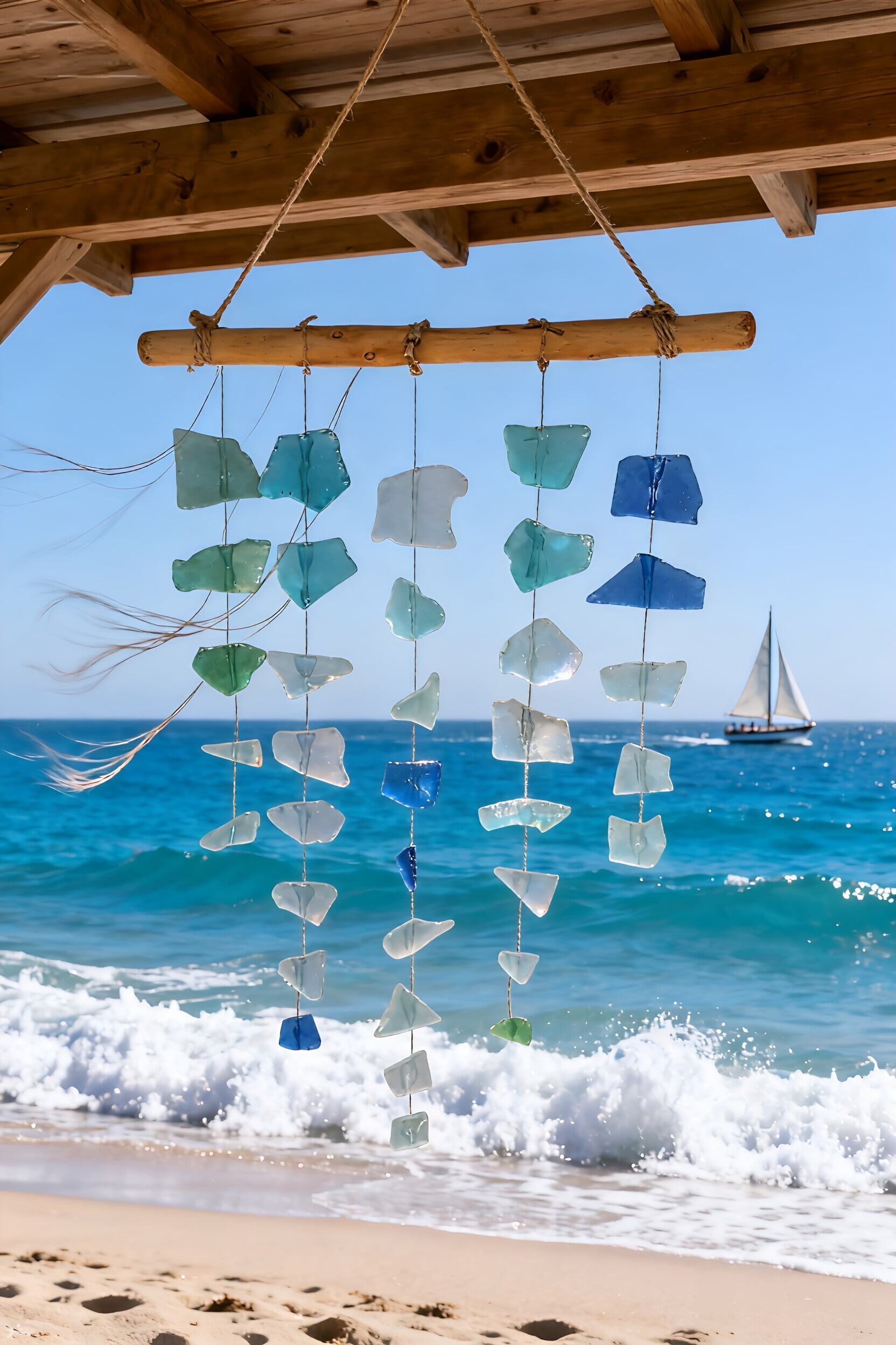 Bohemian Style Wind Chimes with Glass Pendants, Ocean Theme Outdoor ...