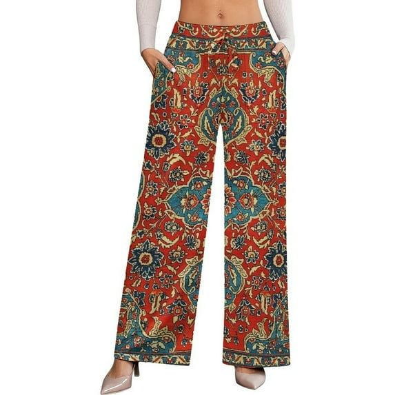 Bohemian Style Women's Casual Wide Leg Pants Comfort Pockets Elastic ...