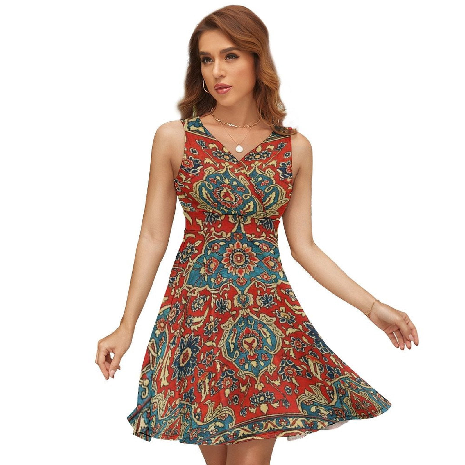 Bohemian Style Women's Tank Dress V Neck Sleeveless Summer Sundress ...