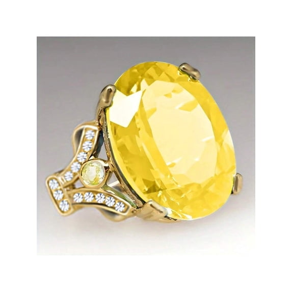 Bohemian Style Yellow Cubic Zirconia Oval Ring With Goldtone Setting ...