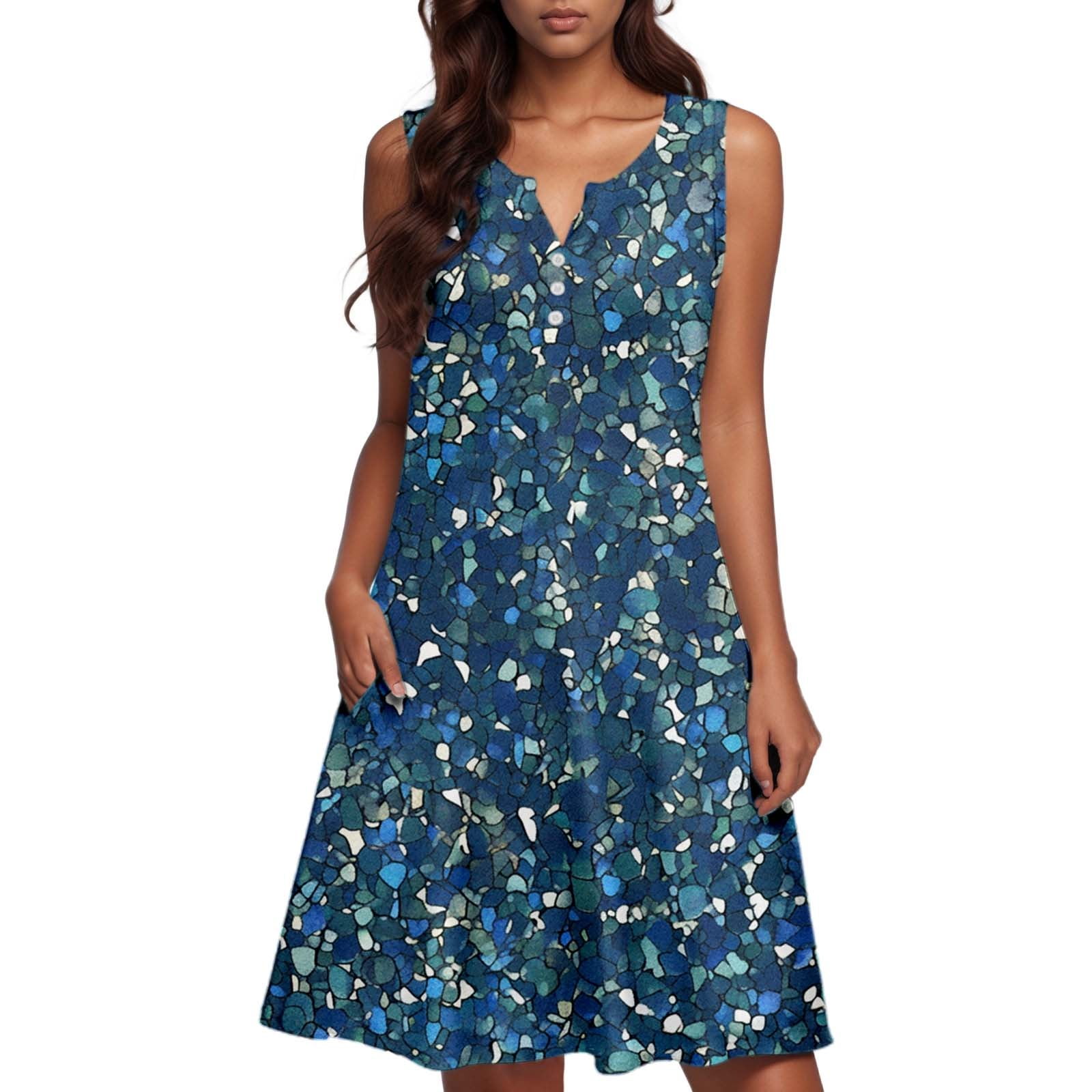 Bohemian Summer Dress For Women Casual Loose V Neck Sleeveless Beach ...