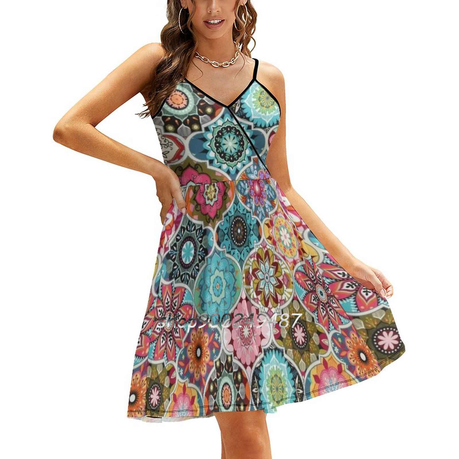 Bohemian Summer Square Neck Dress Cute Loose Print Dresses Elegant ...