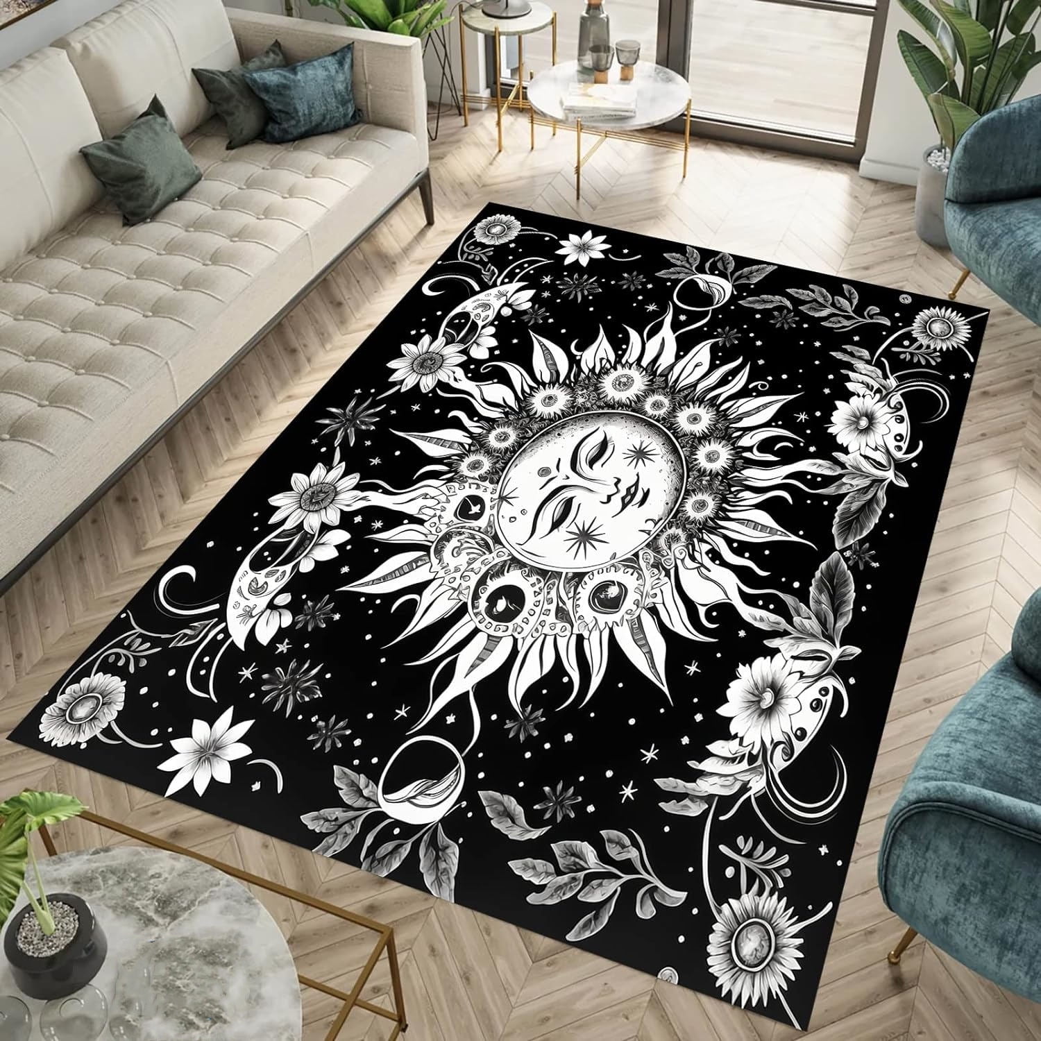 Bohemian Sun And Moon Carpet Galaxy Doormat Celestial Star Bathroom Rug ...
