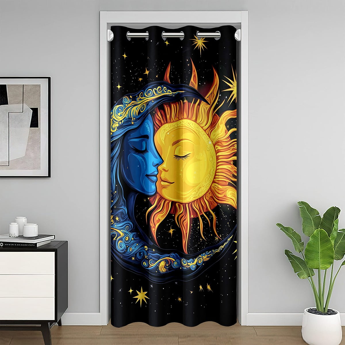Bohemian Sun Moon Closet Curtain,Twinkle Starry Sky Stars Galaxy Door ...