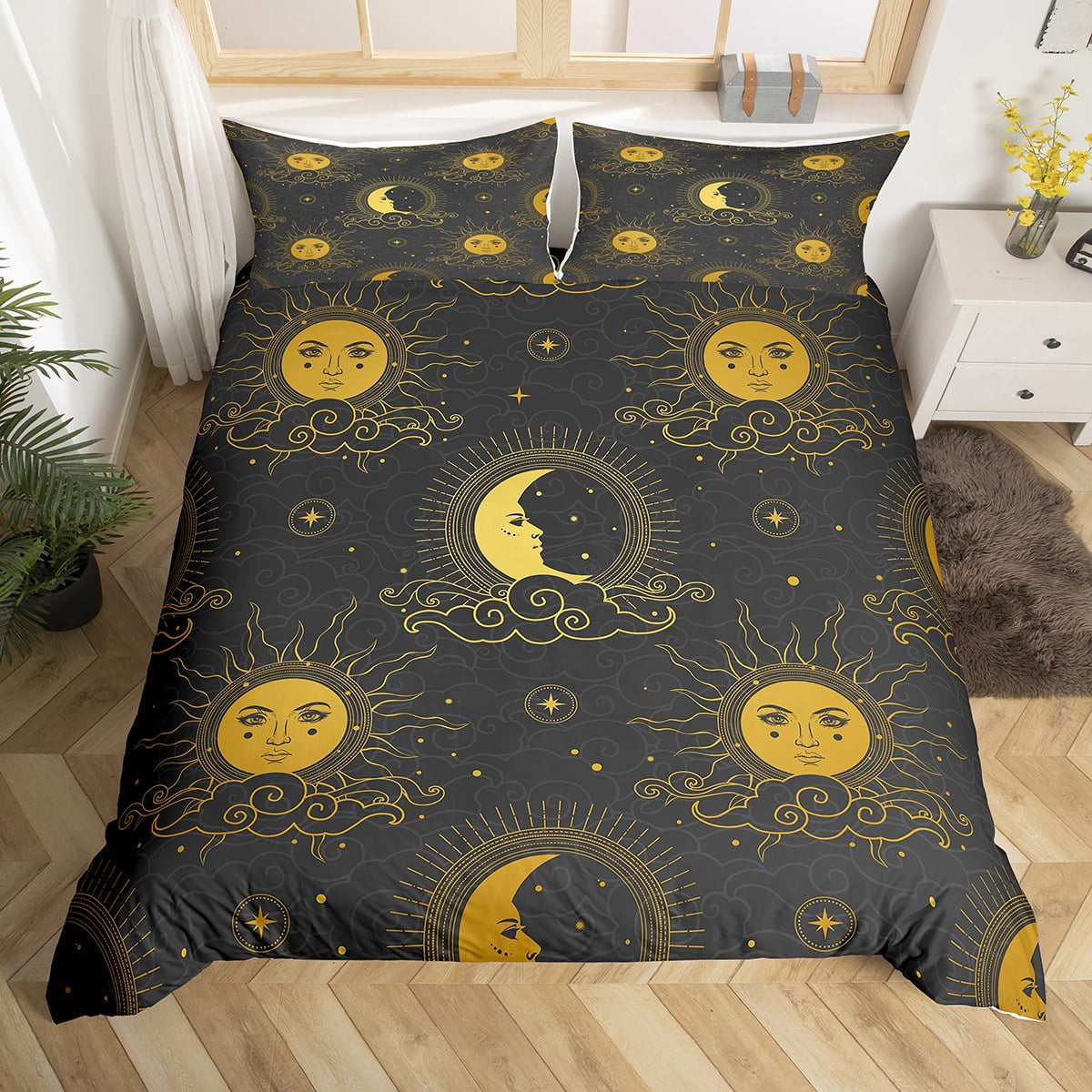 Bohemian Sun Moon Duvet Cover Galaxy Constellation Bedding Set Starry ...