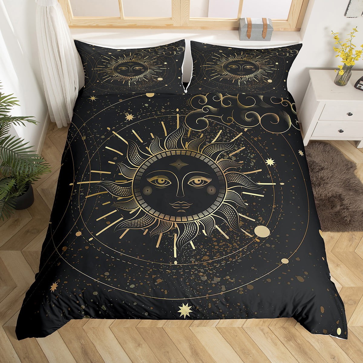 Bohemian Sun and Moon Duvet Cover Twin, Exotic Boho Style Comforter ...