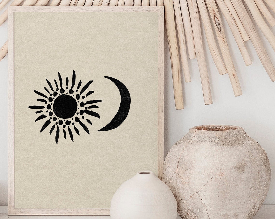 Bohemian Sun And Moon Print - The Sun, The Moon, Imperfect, Minimalist ...