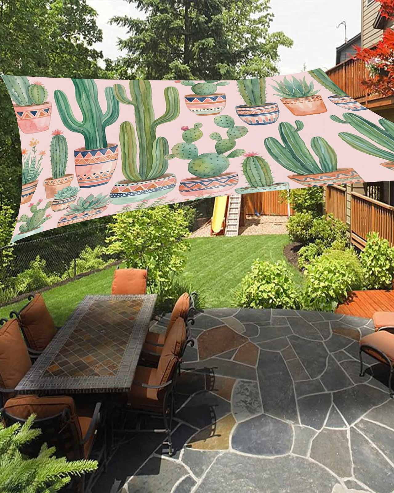 Bohemian Sun Shade Sail 6.5'X10' Green Cacti Pots Succulents Plants ...
