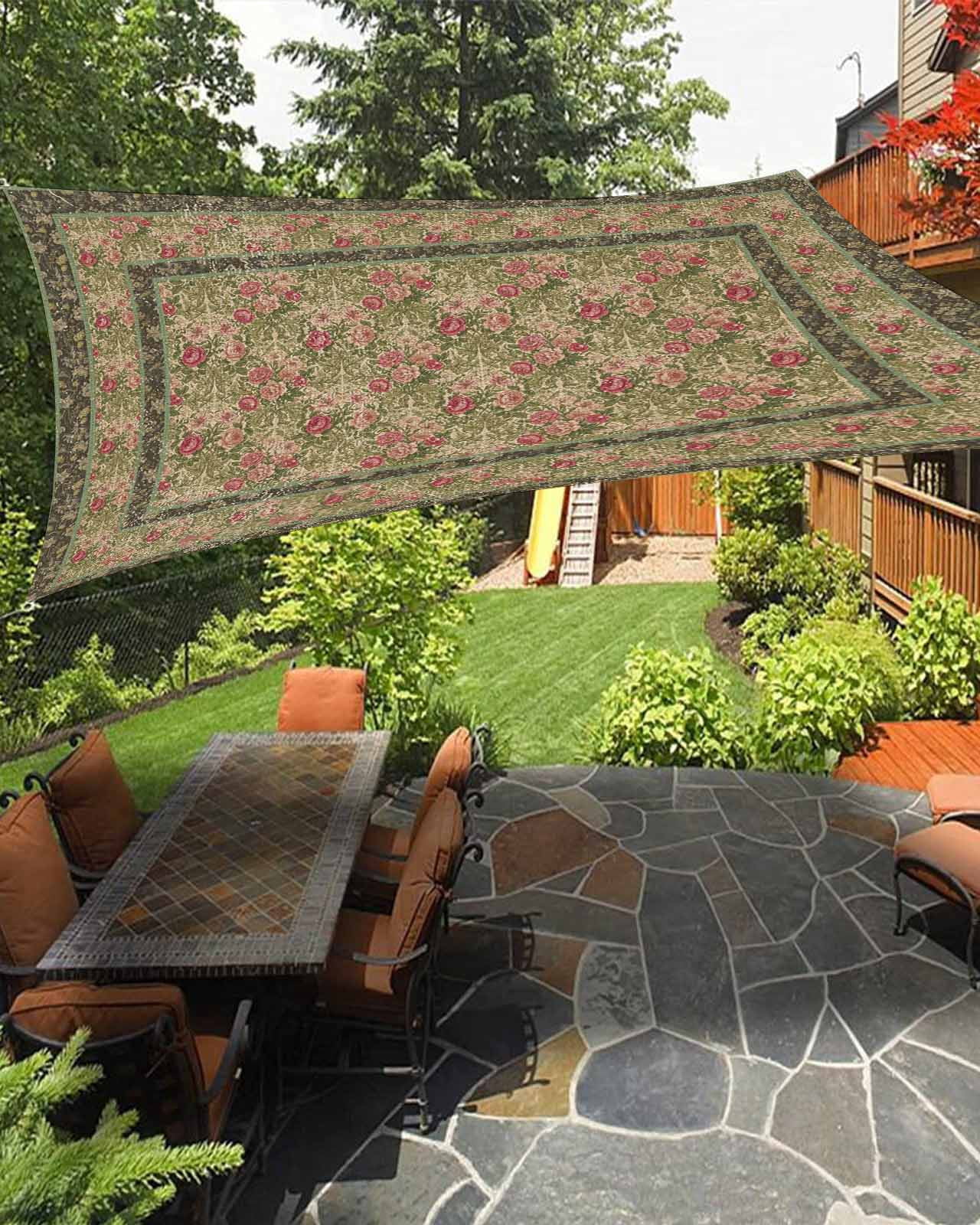 Bohemian Sun Shade Sail 6.5'X10' Vintage Red Flowers Texture ...