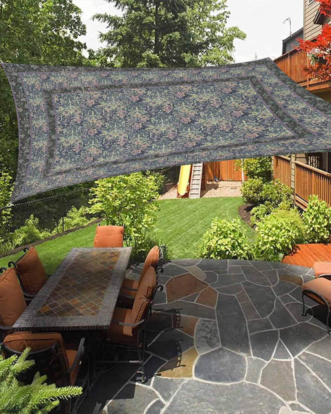 Bohemian Sun Shade Sail 8'X10' Green Vintage Flowers Texture ...
