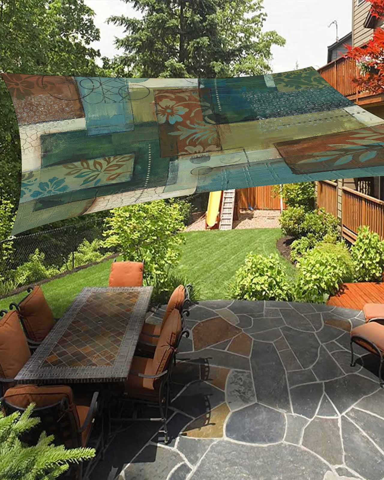 Bohemian Sun Shade Sail 8'X10' Vintage Floral Texture Geometric Plaid ...