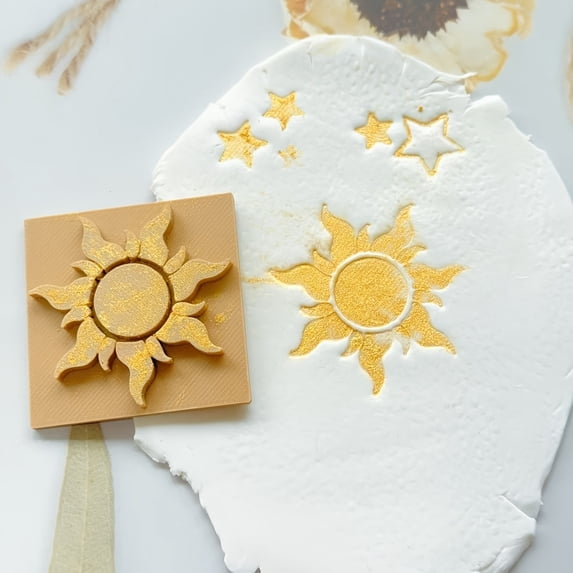 Bohemian Sun and Stars Clay Stamp Stencil DIY Pottery Embossing Tool ...