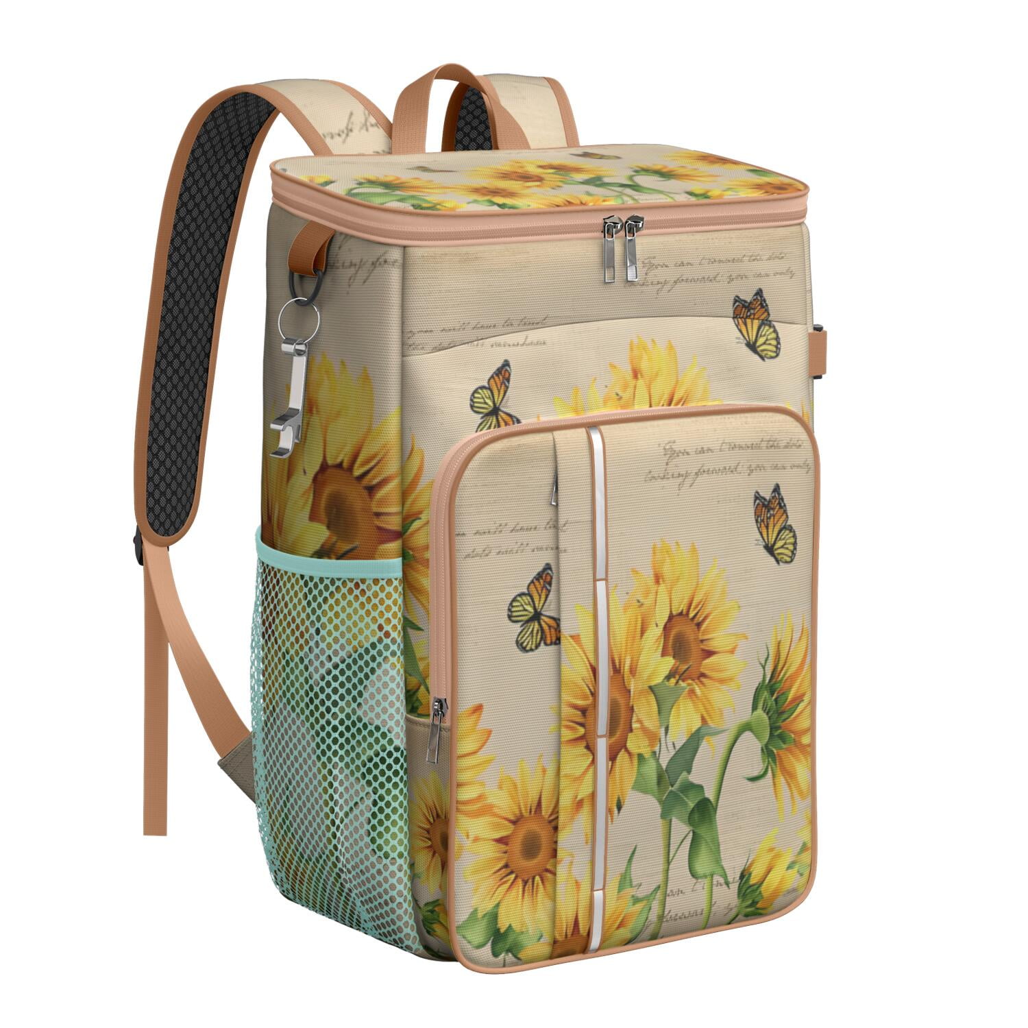 Bohemian Sunflower Cooler Backpack, Floral Lunch Bag with Vintage ...