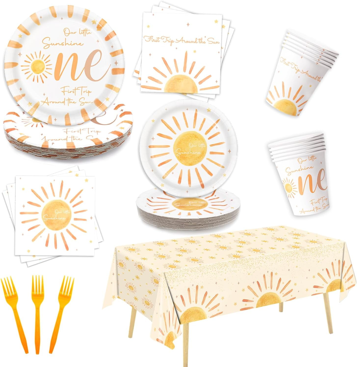 Bohemian Sunshine 1st Birthday Party Decorations - First Trip Around the Sun Theme Tableware for ...