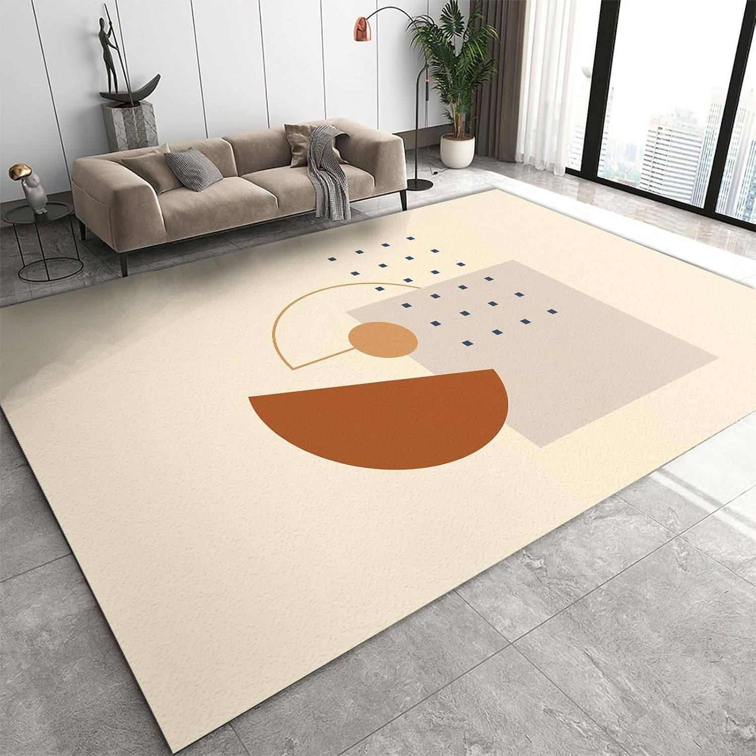 Bohemian Sunshine Classroom Area Rug, Abstract Orange Geometric Carpet ...
