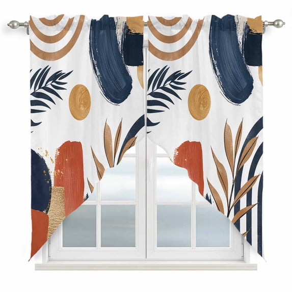 Bohemian Swag Curtain Valance for Window 2 Panels Abstract Brown Leaf ...