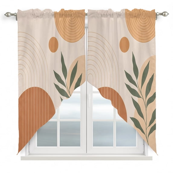 Bohemian Swag Curtain Valance for Windows, Abstract Green Leaf Beige ...