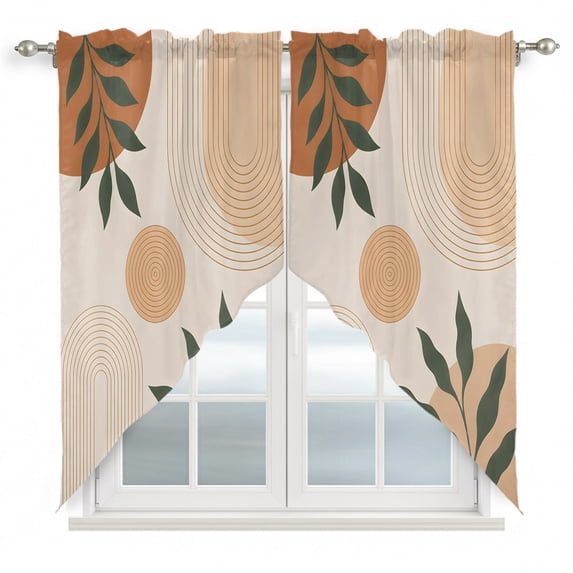 Bohemian Swag Curtain Valance for Windows, Abstract Green Leaf Beige ...