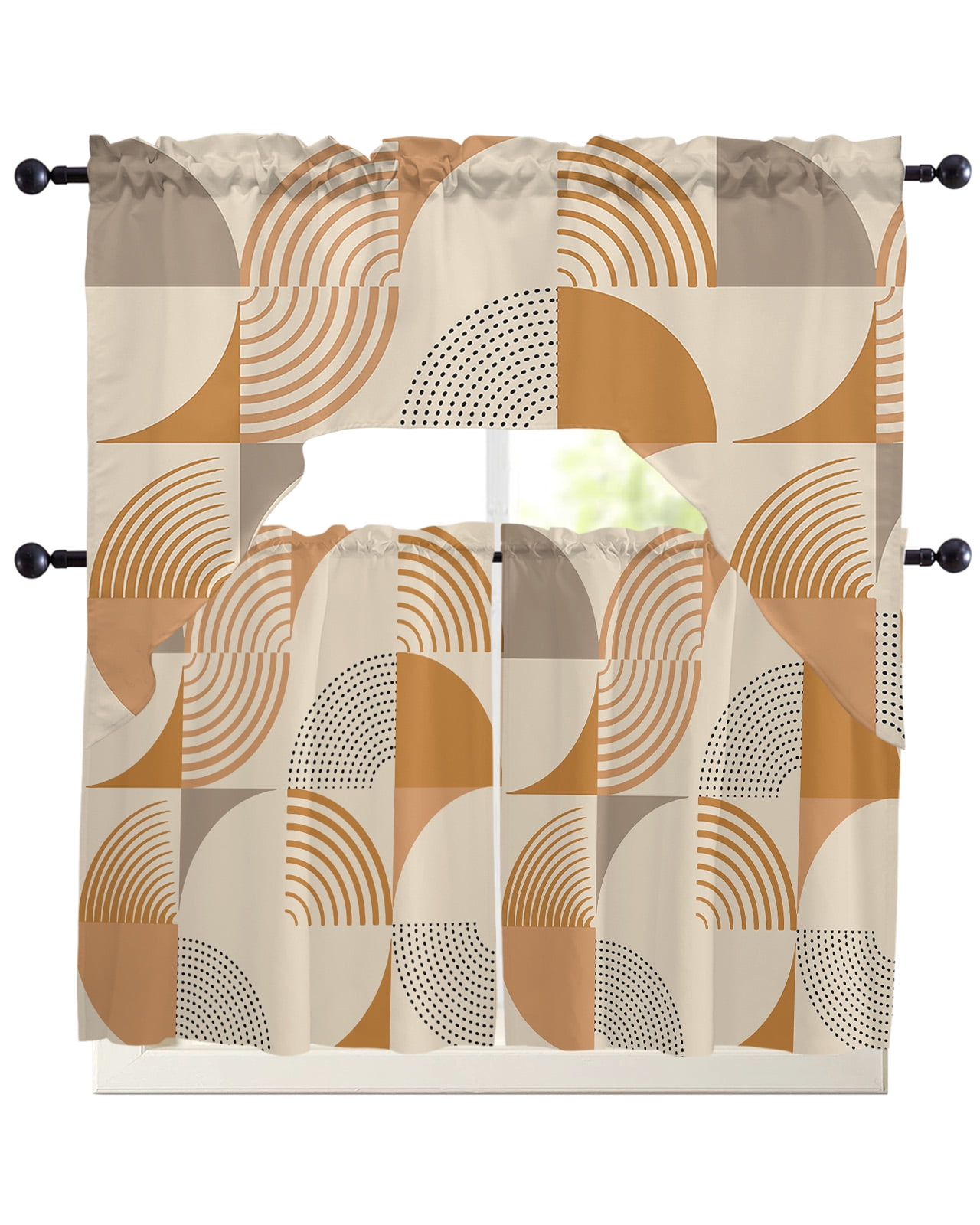 Bohemian Swag Valance and Tier Curtains Set Morandi Color Simple Style ...