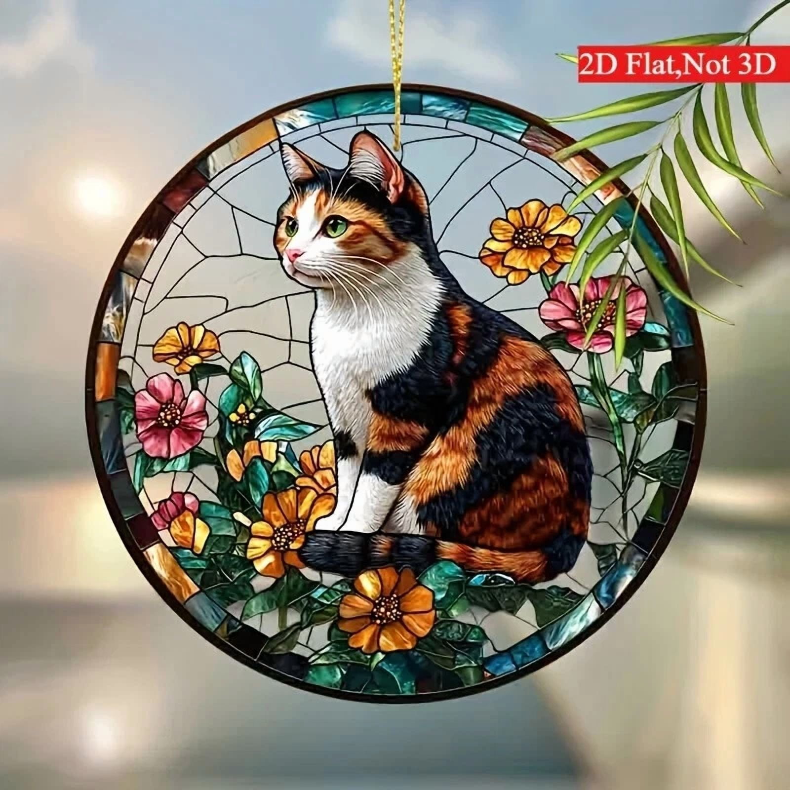 Bohemian Tabby Cat Suncatcher | Water Ripple Acrylic | 3-Inch Flat ...