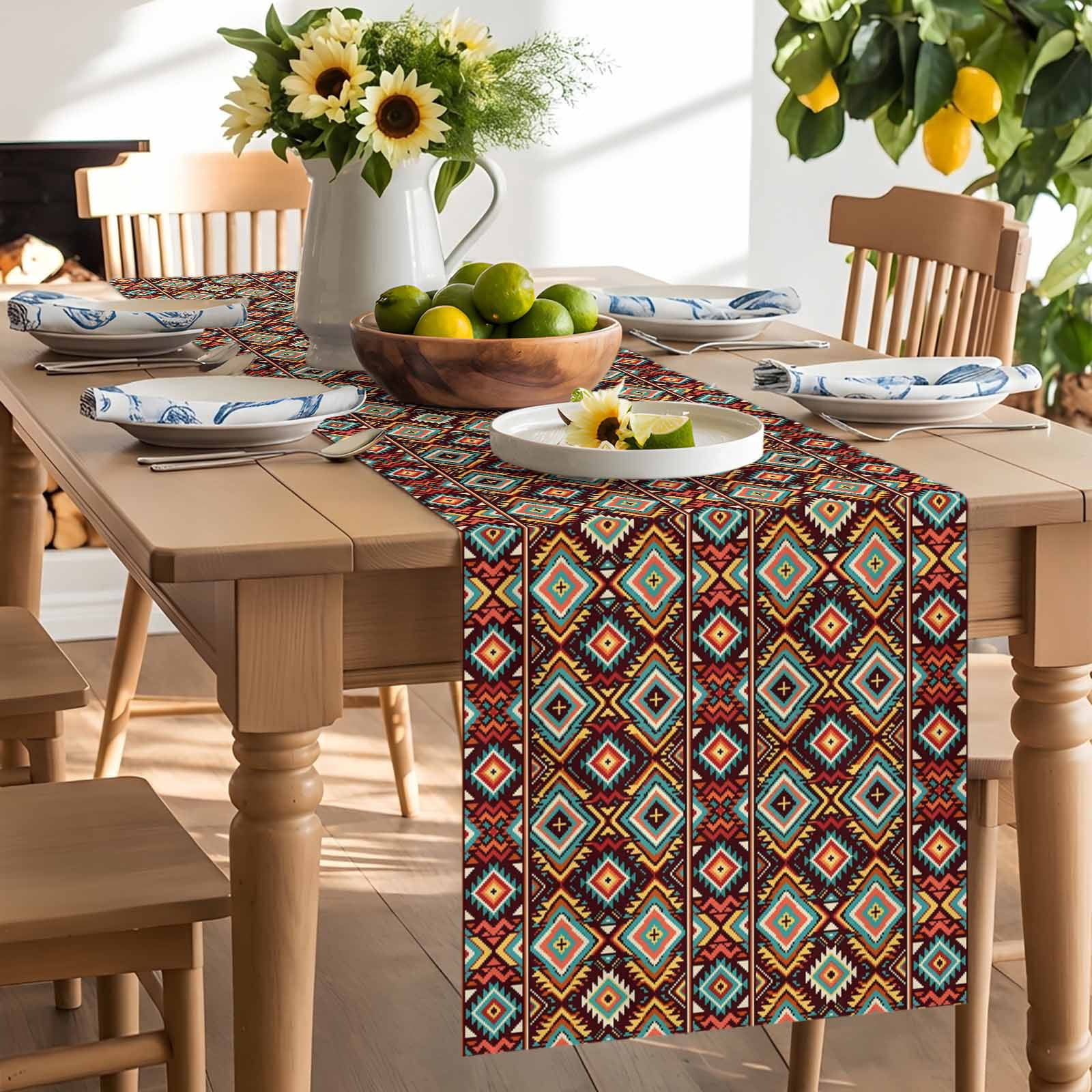 Bohemian Table Runner, Aztec Brown Southwestern Geometric Striped ...