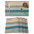 Bohemian Teal Cotton Linen Placemats Set of 8, Brown Stripe Retro Wave ...
