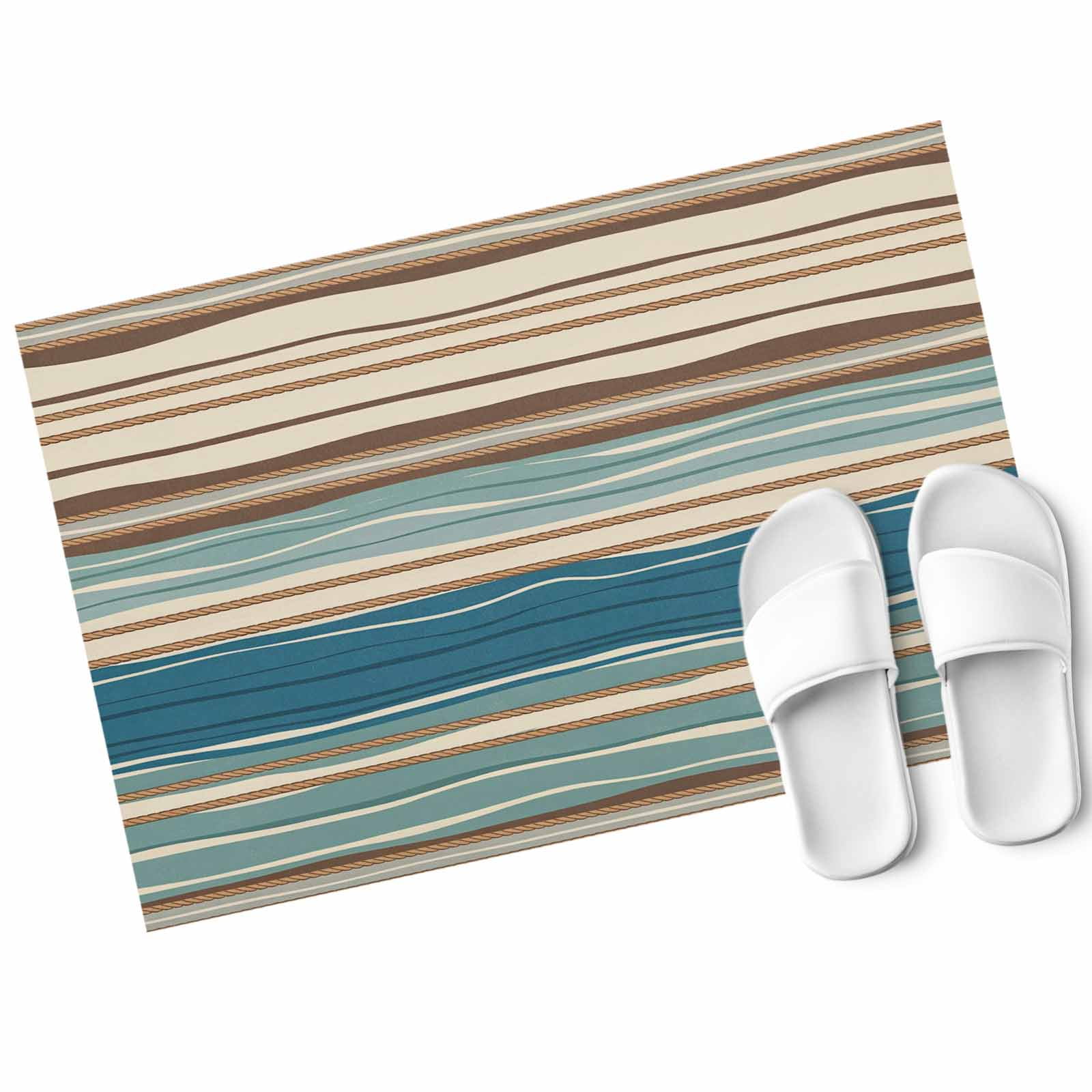 Bohemian Teal Door Mat Brown Stripe Retro Wave Line Non Slip Absorbent ...