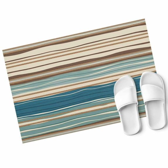 Bohemian Teal Door Mat Brown Stripe Retro Wave Line Non Slip Absorbent ...