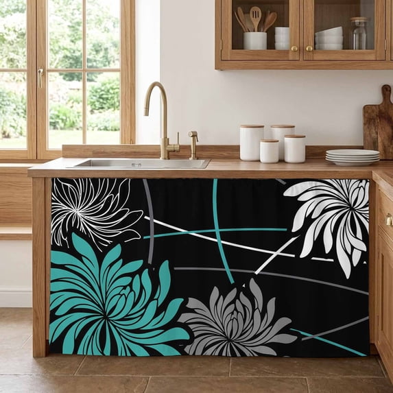 Bohemian Teal Floral Cabinet Curtains for Kitchen 28"Wx51"L, Modern ...
