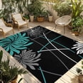 Bohemian Teal Floral Outdoor Rug, Modern Artistic Boho Grey White ...