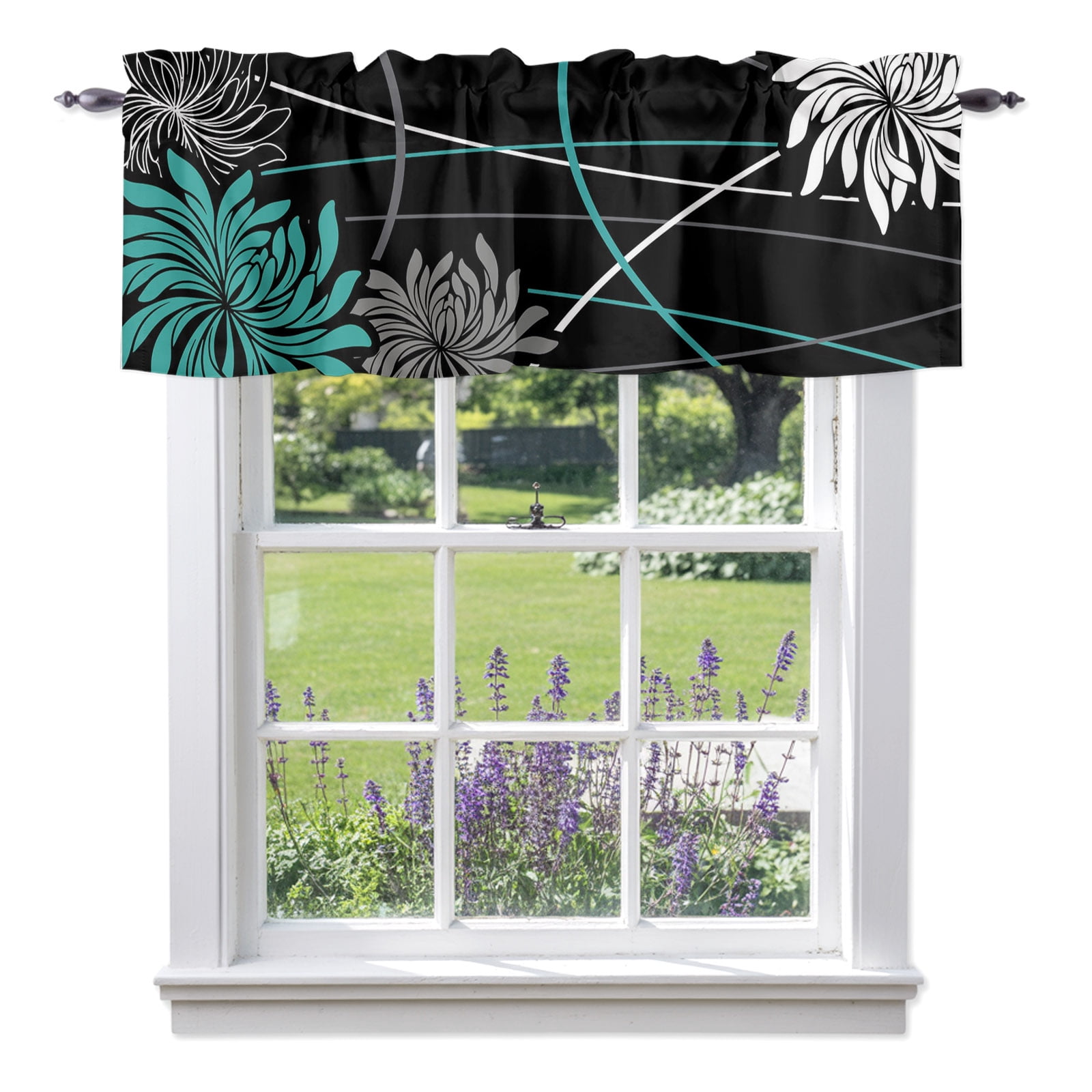 Bohemian Teal Floral Valances for Windows Modern Artistic Boho Grey ...